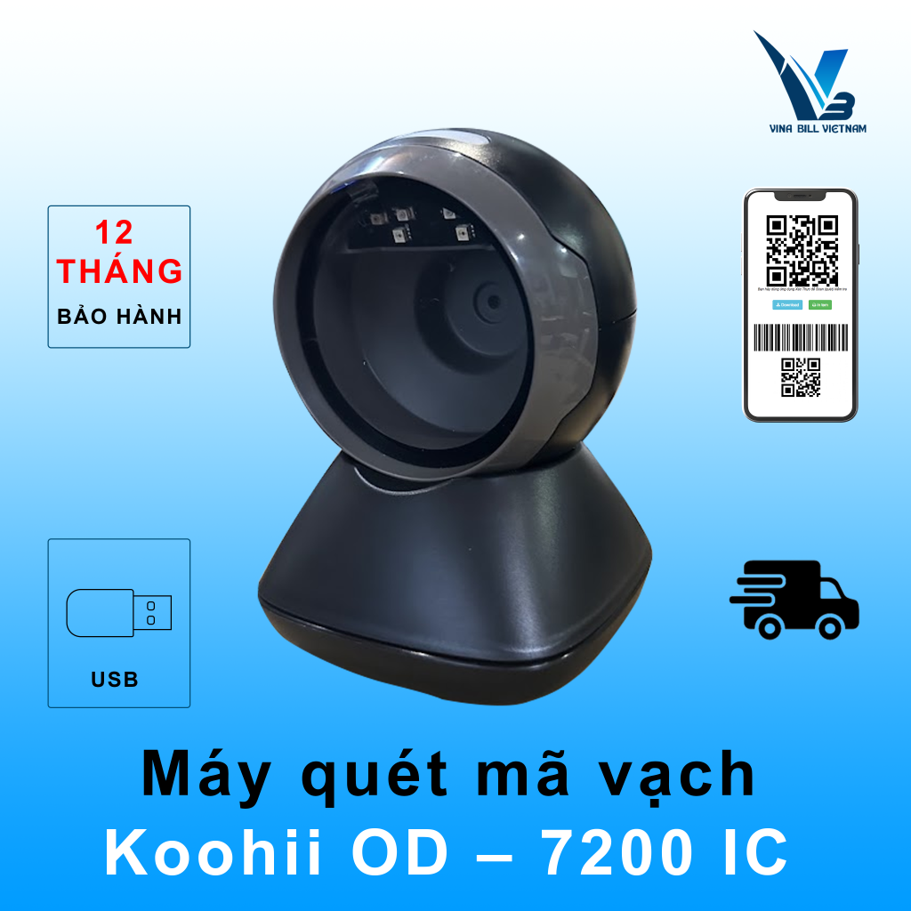 Máy quét mã vạch Koohii OD-7200IC – Quét nhanh, chính xác, bền bỉ cho ...